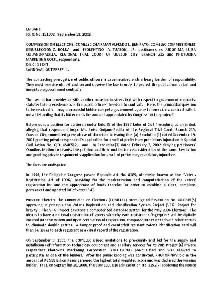 Comelec Vs Quijano Padilla | PDF | Mandamus | Commission On Elections (Philippines)