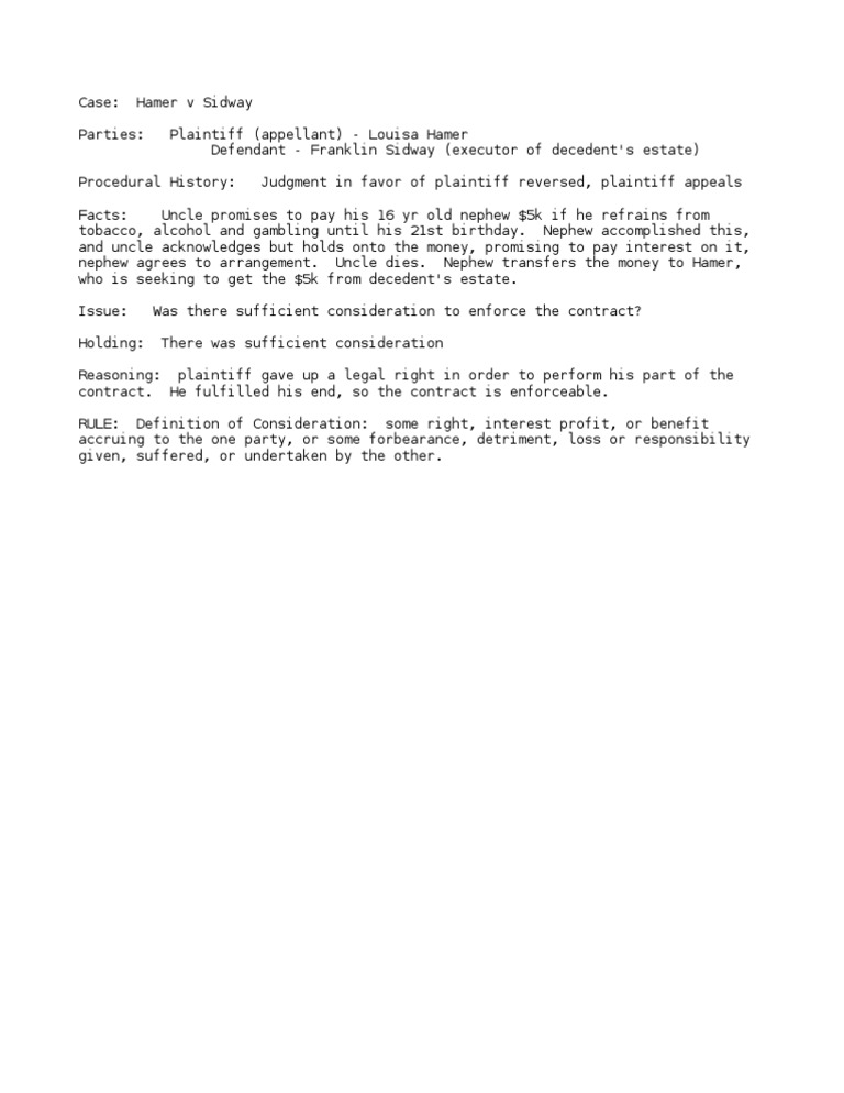 Hamer v. Sidway | PDF | Social Science | Law