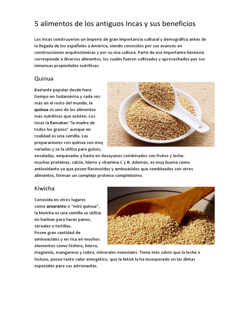 5 Alimentos de Los Antiguos Incas | PDF | Quinua | Alimentos