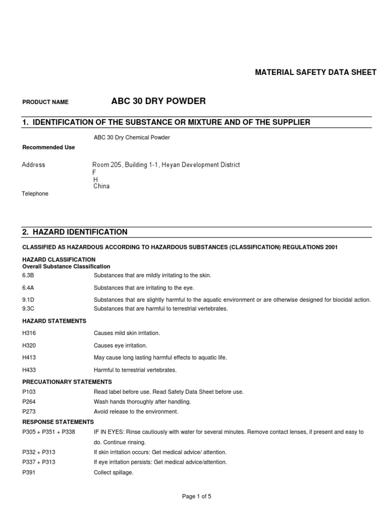 Msds ABC Powder | PDF | Chemical Substances | Chemistry