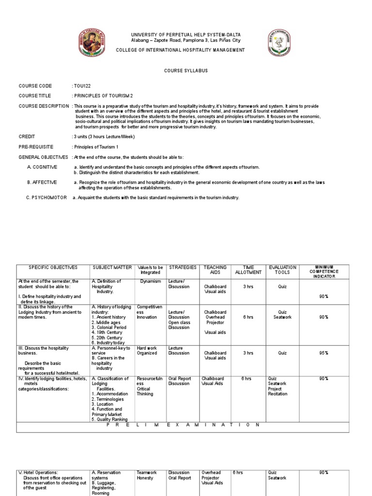Principles of Tourism With Tourism Laws Course Outline | PDF | Tourism ...