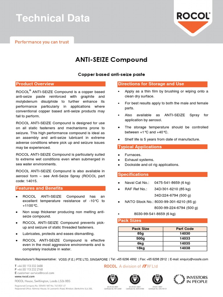 Anti Seize Compound - TDS | PDF | Graphite | Solubility