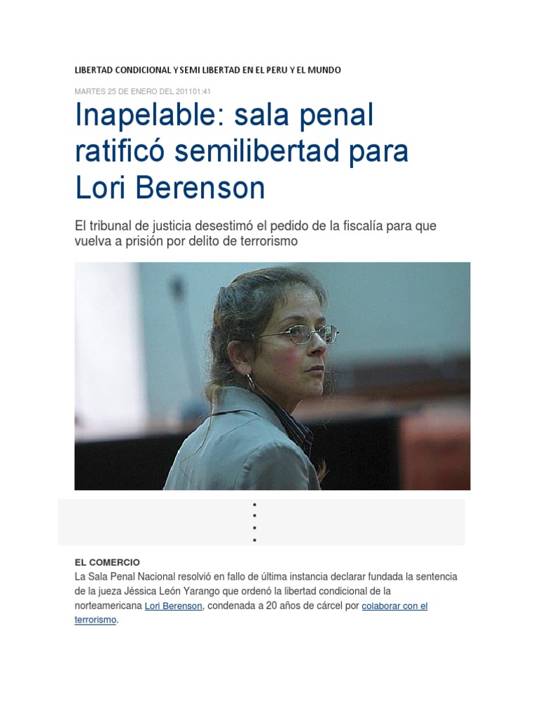 Libertad Condicional Y Semi Libertad En El Peru Y El Mundo Pdf