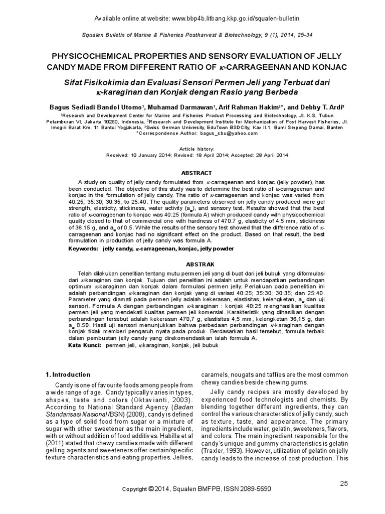 Physicochemical Properties and Sensory Evaluation of Jelly Candy Made ...