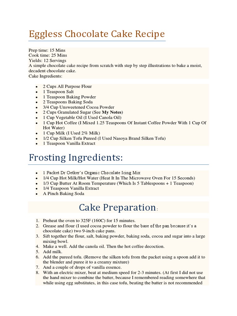 Eggless Chocolate Cake Recipe | PDF | Cakes | Chocolate