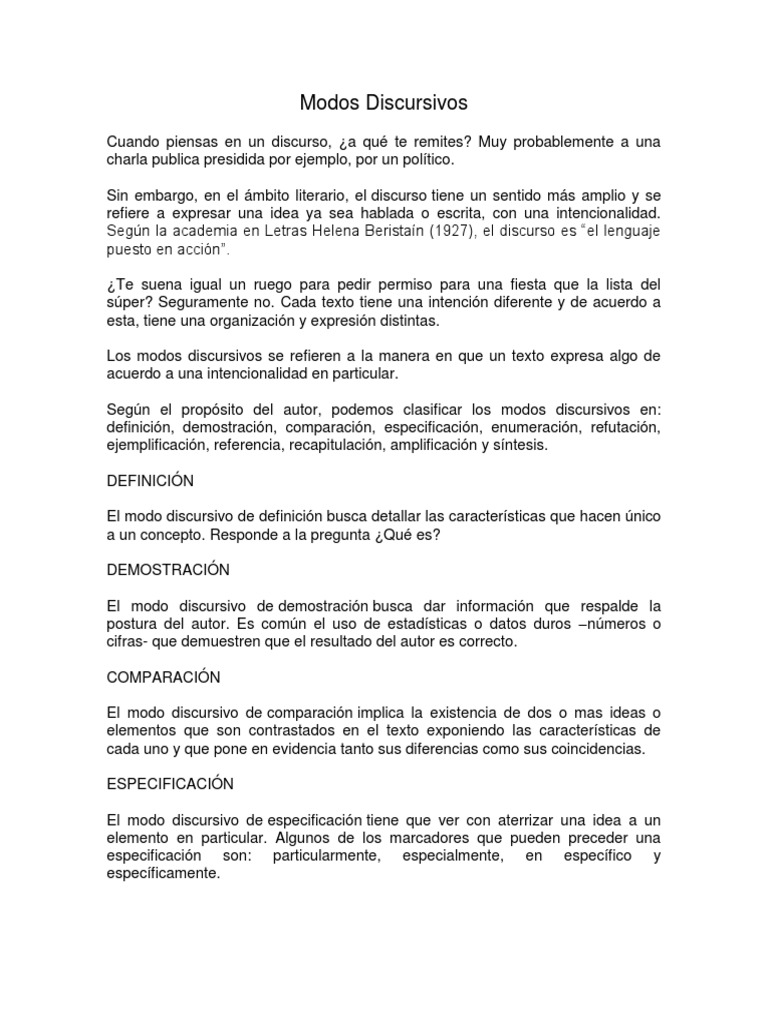 Los modos discursivos y sus características | PDF | Autor | Prueba ...