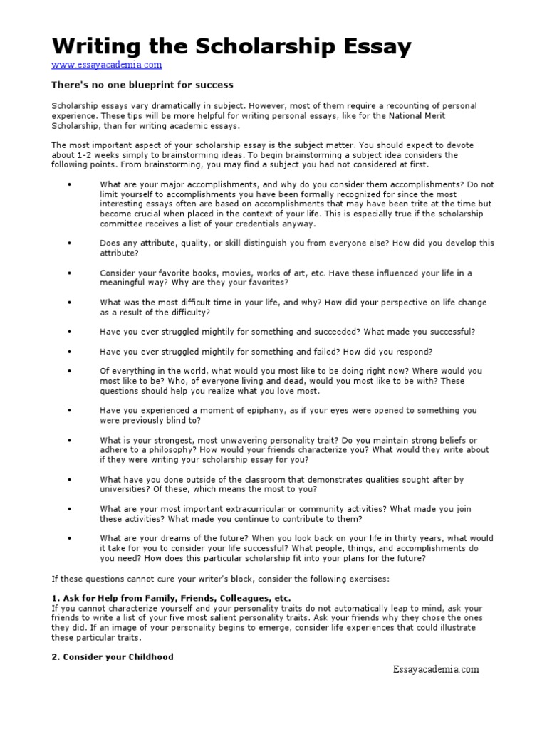 Writing The Scholarship Essay | PDF | Essays | Reason