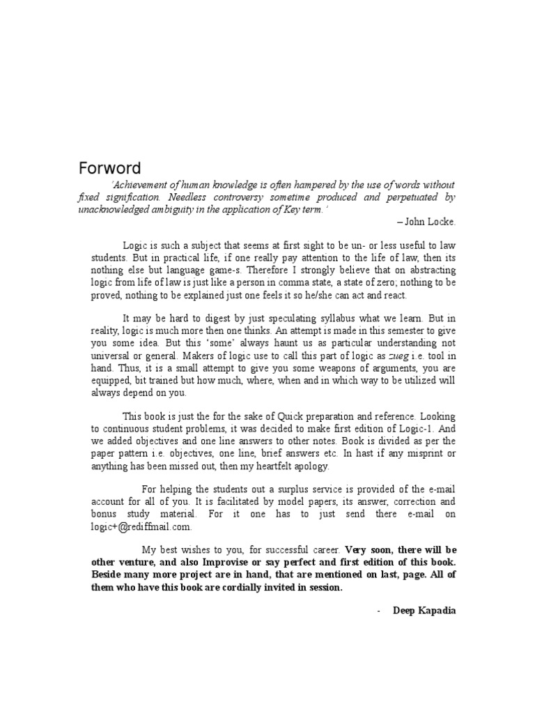 (LAW) BLS LLB Sem-1: Logic Forward Notes | PDF | Logic | Philosophical ...