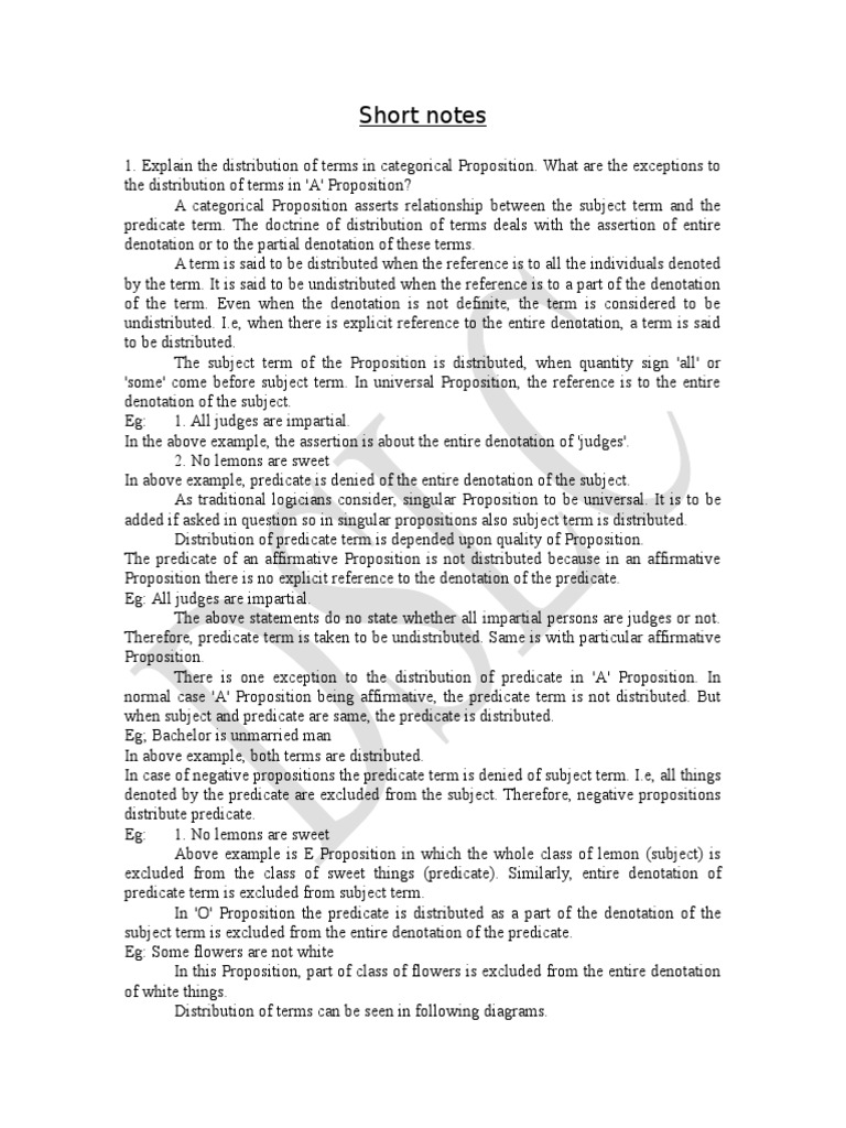 (LAW) BLS LLB Sem-1: Logic Short Notes | PDF | Contradiction | Proposition