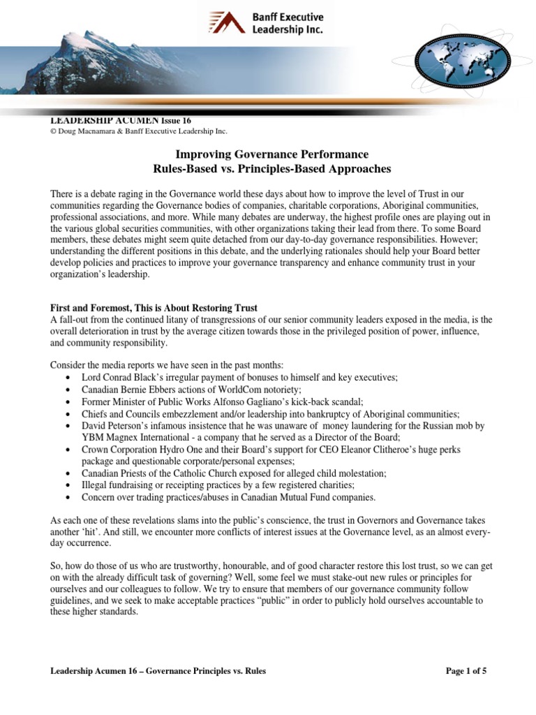 Leadership Acumen 16 V10 Governance Principles Vs Rules | PDF ...