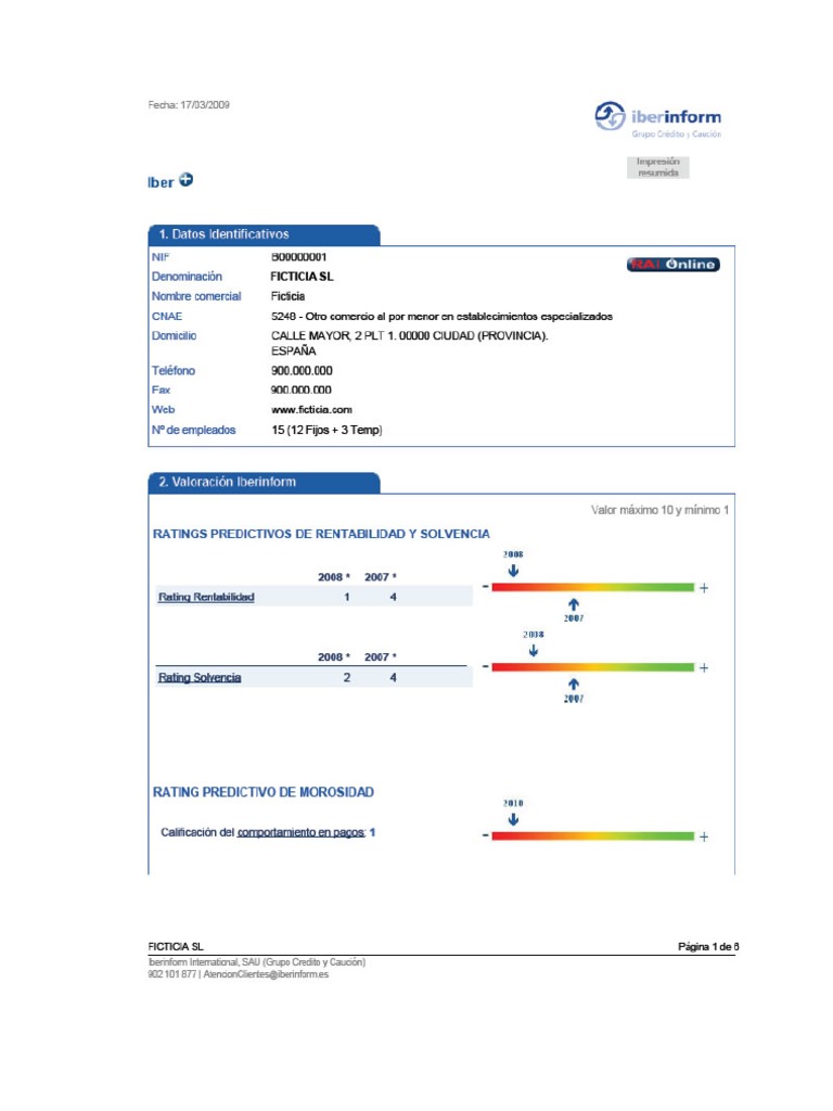 Ejemplo Informe comercial Iberinform empresas de españa Identificacion ...