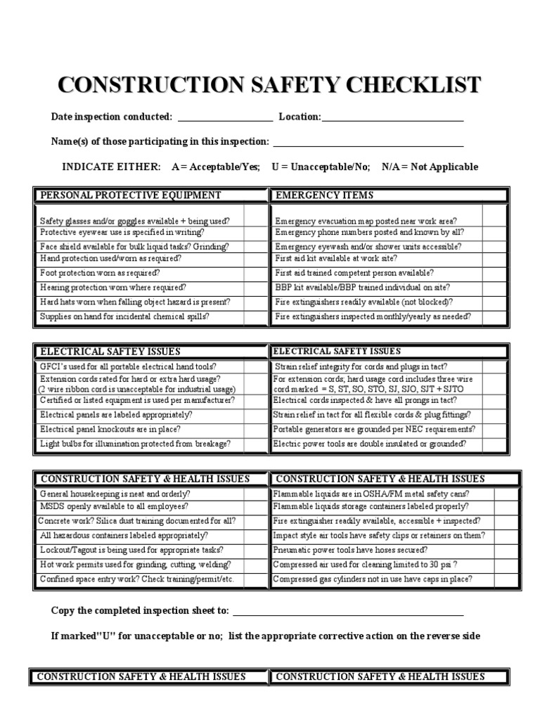 Construction Site Safety Checklist Template