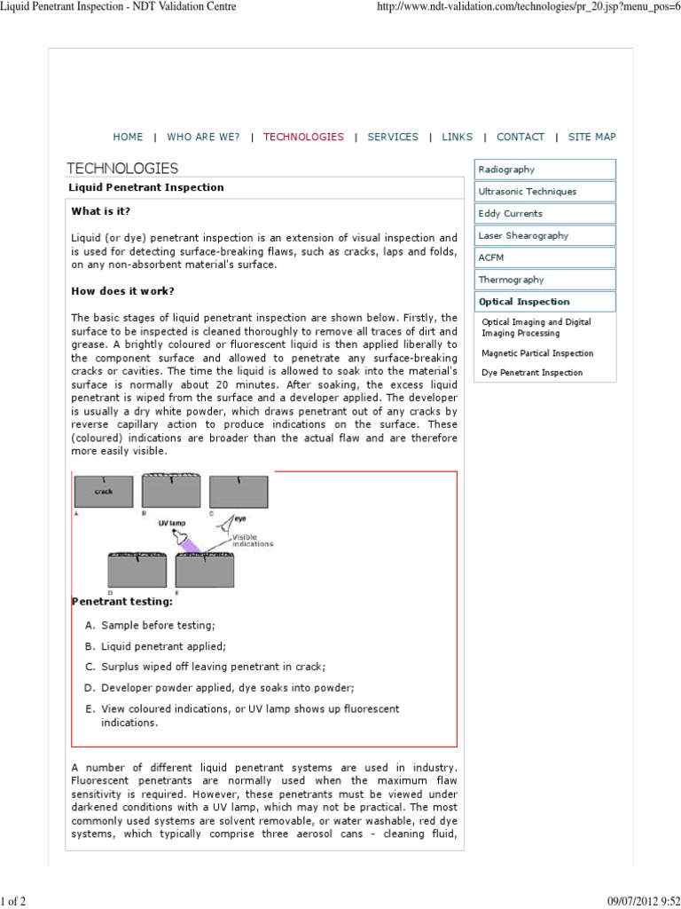 Liquid Penetrant Inspection - NDT Validation Centre | PDF ...