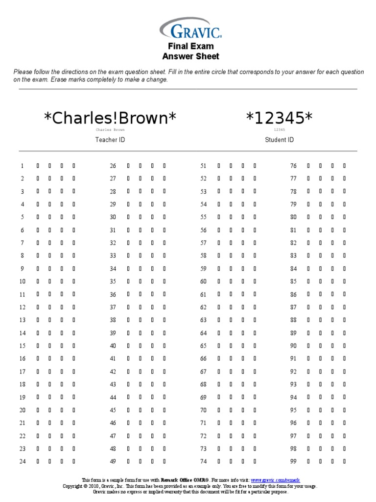 100 Question Answer Sheet He | PDF | Test (Assessment)