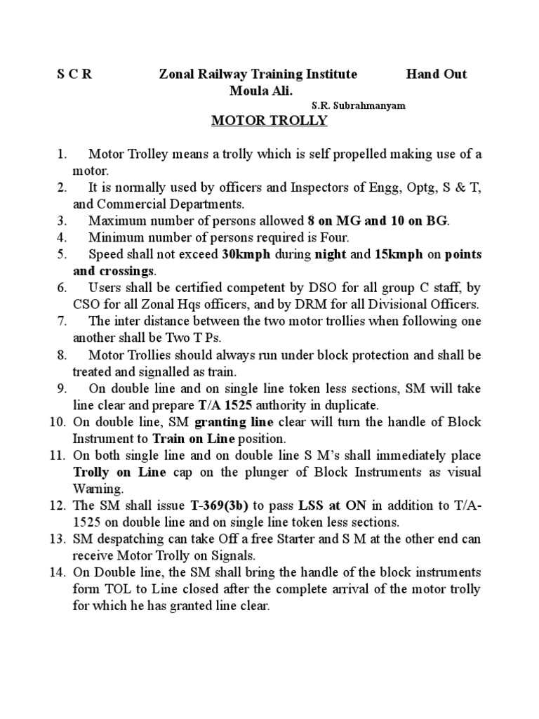 Working of Motor Trolley | PDF | Transportation Engineering | Land ...