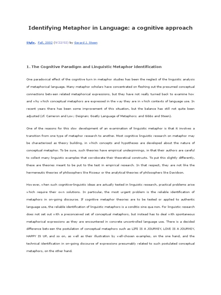 Identifying Metaphor in Language | PDF | Metaphor | Linguistics