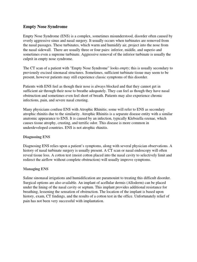 Empty Nose Syndrome | PDF | Human Nose | Rhinology