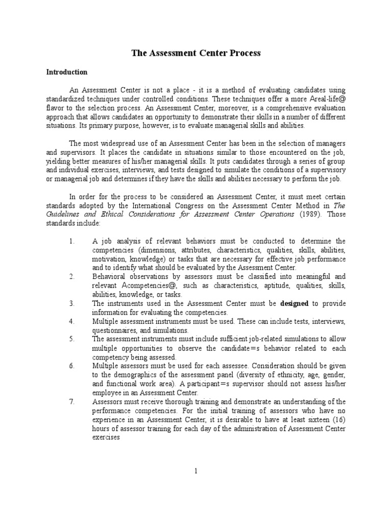 Assessment Center Process | PDF | Competence (Human Resources ...