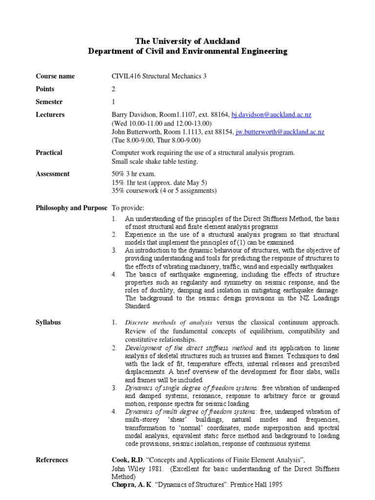Civil 416 | PDF | Structural Analysis | Earthquake Engineering