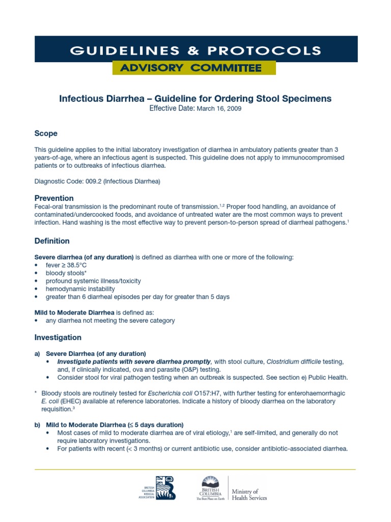 Infectious Diarrhea - Guideline For Ordering Stool Specimens | PDF ...