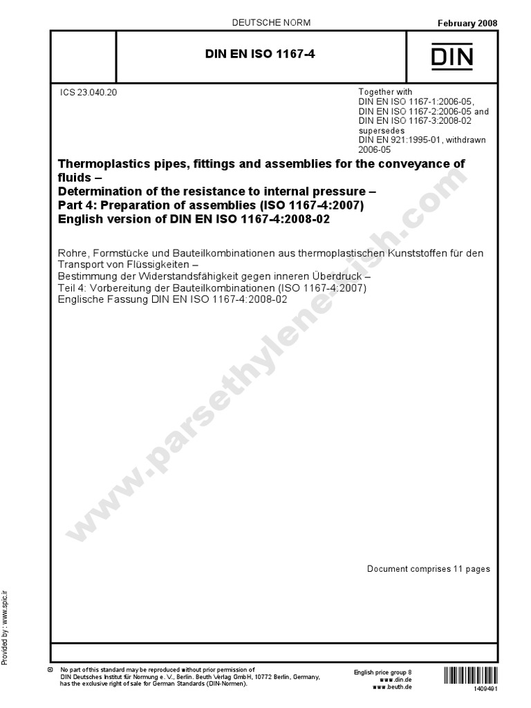 Din en Iso - 1167-4 - (2008) PDF | PDF | Engineering Tolerance | Pipe (Fluid Conveyance)