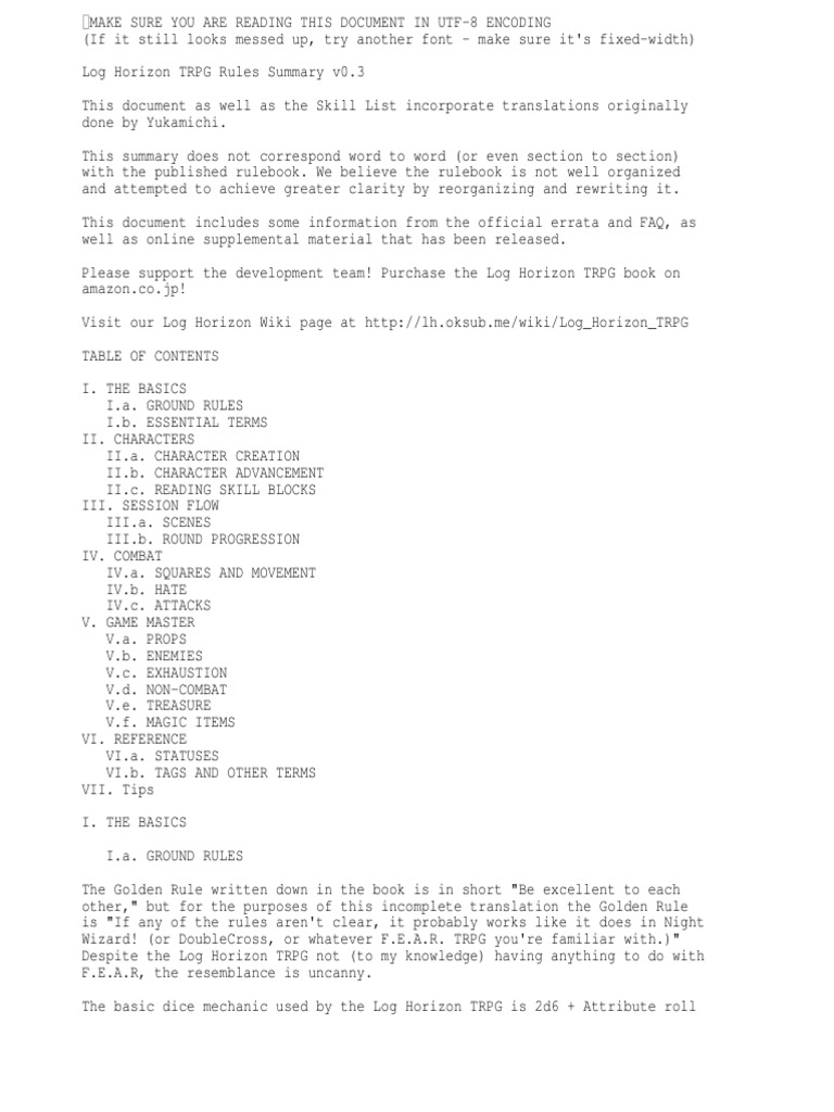 Log Horizon TRPG Rules Guide | PDF | Visual Perception | Leisure