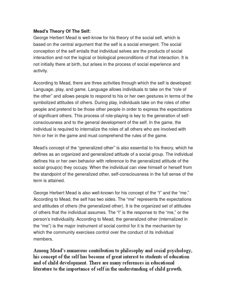 Mead's Generalized Other Explained | PDF