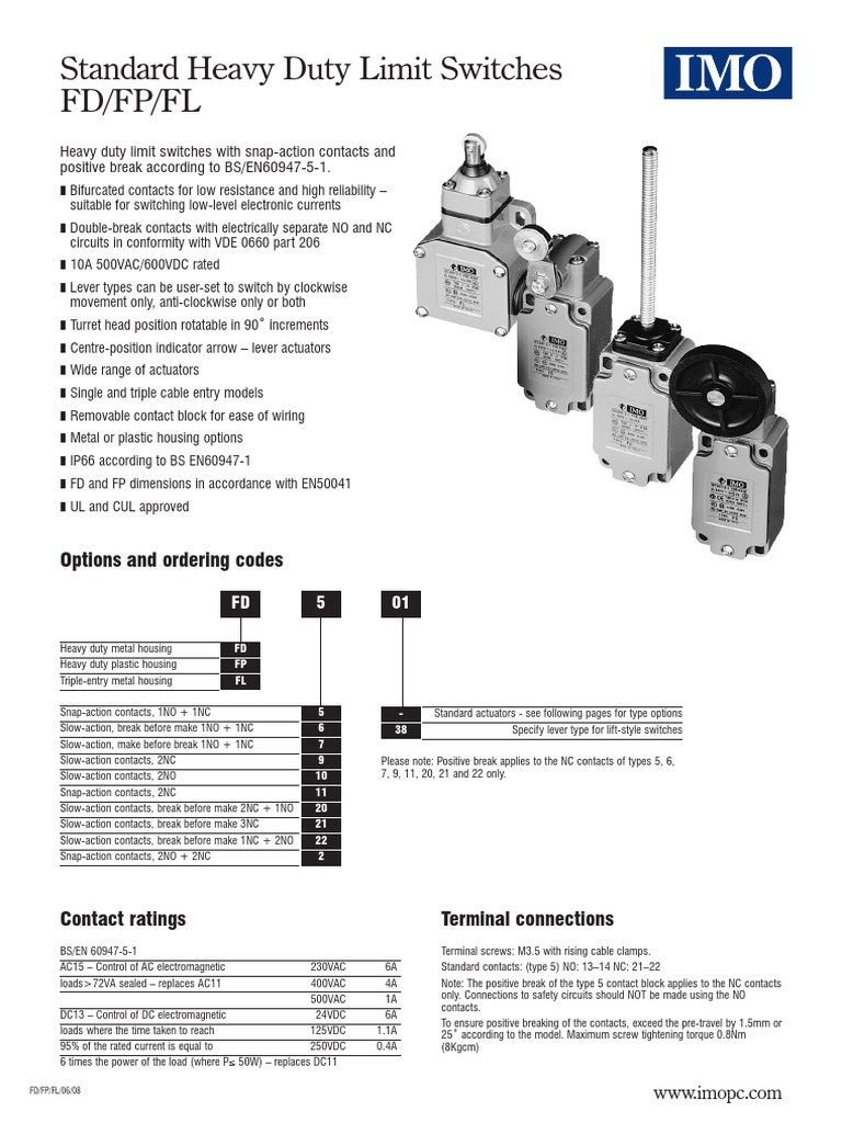 Standard Heavy Duty Limit Switches FD/FP/FL: Options and Ordering Codes ...