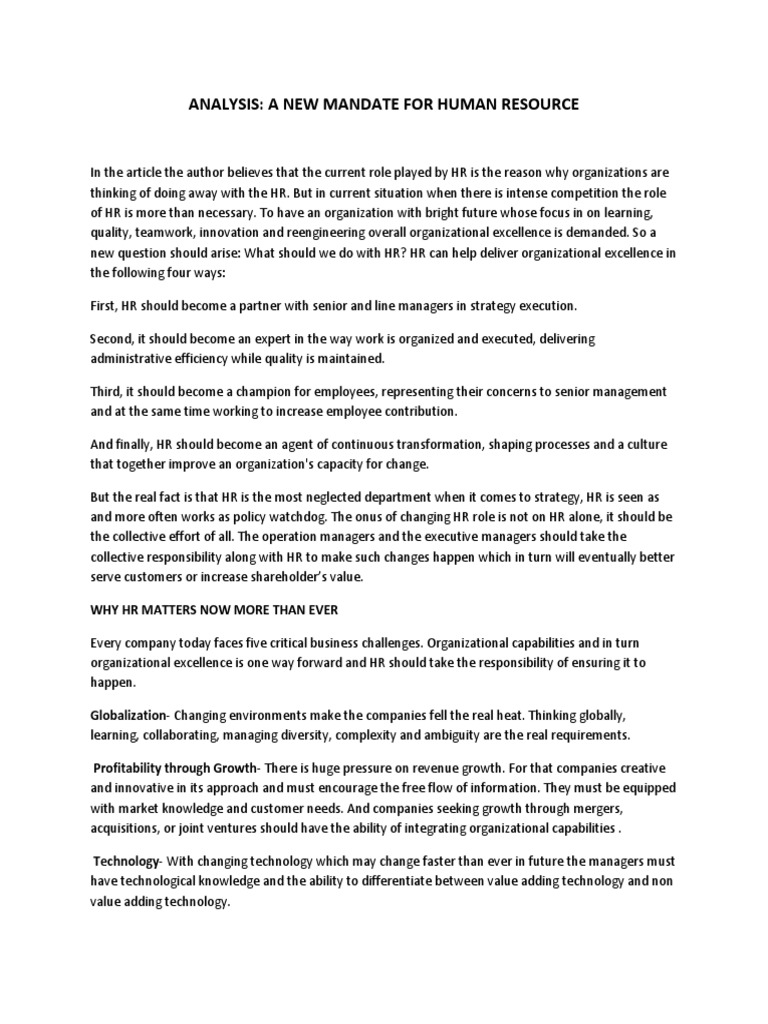 Analysis (A New Mandate For Human Resource) | PDF | Strategic ...