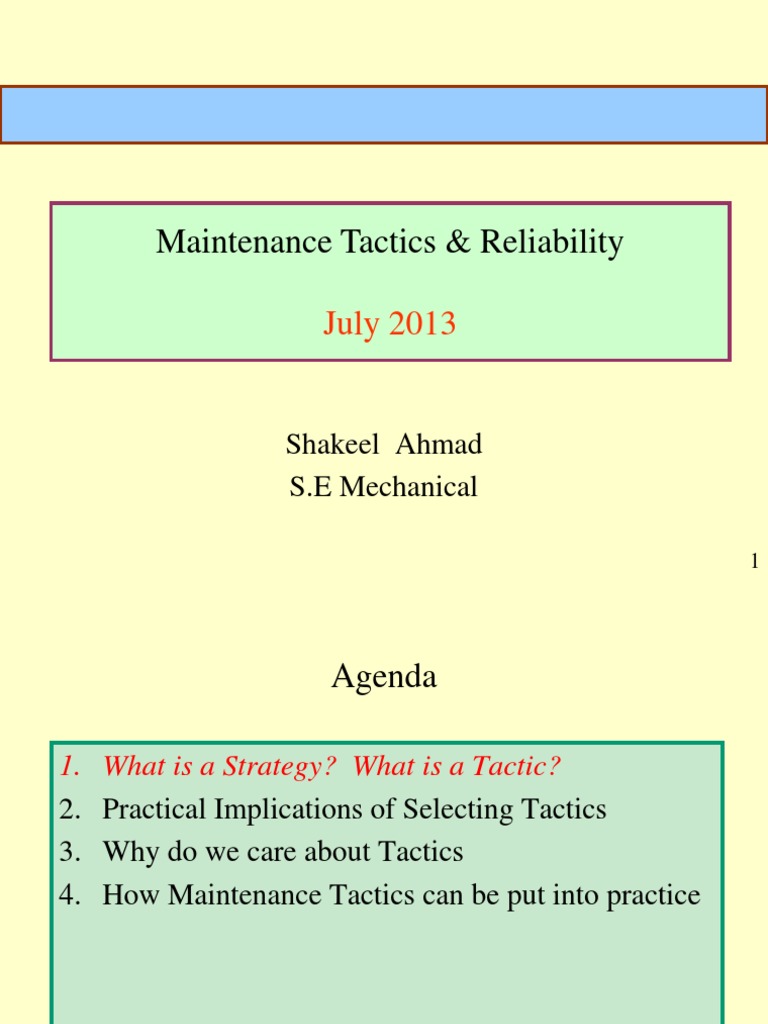 Maintenance Tactics for Reliability | PDF | Reliability Engineering ...