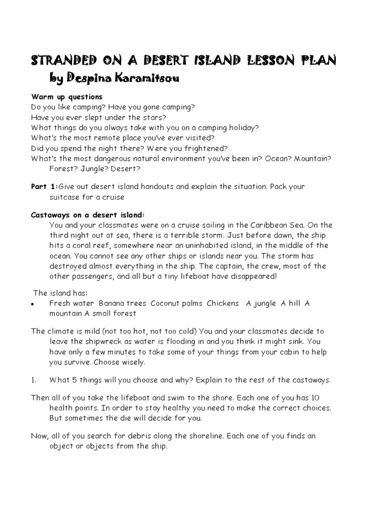 Desert Island Survival Activity Plan | PDF | Treasure | Nature
