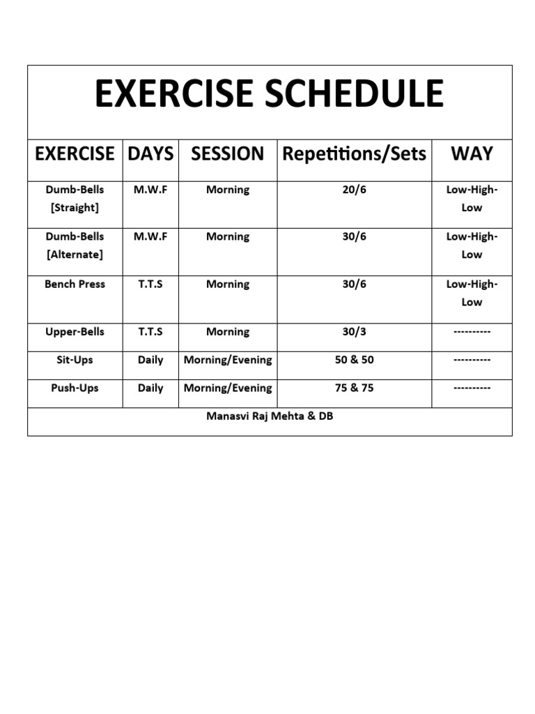 Weekly Exercise Schedule Overview | PDF