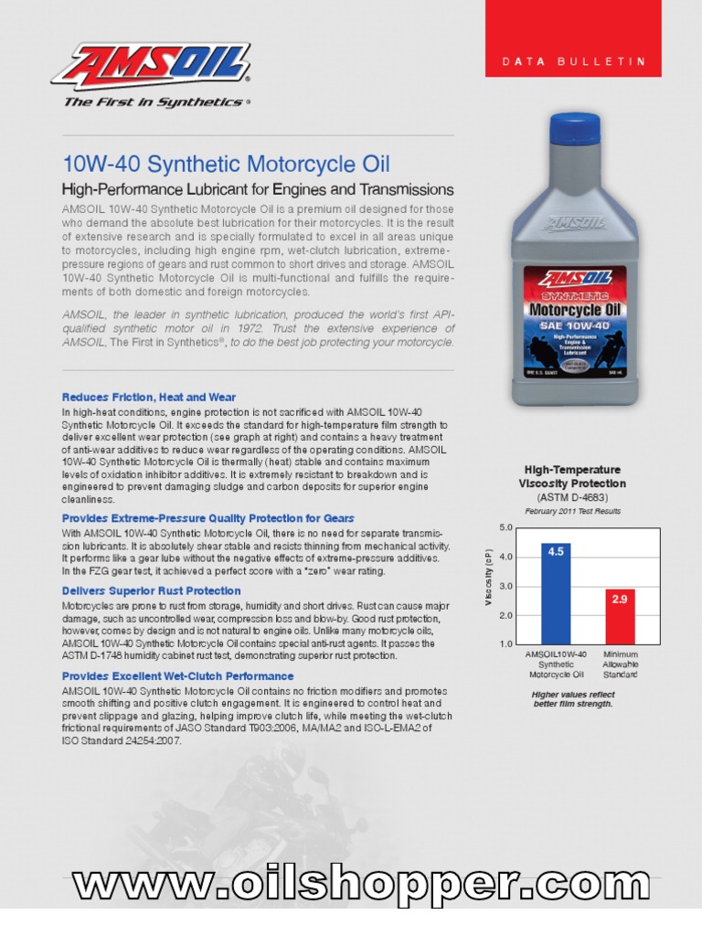 AMSOIL 10W-40 Advanced Synthetic Motorcycle Oil | PDF | Motor Oil ...
