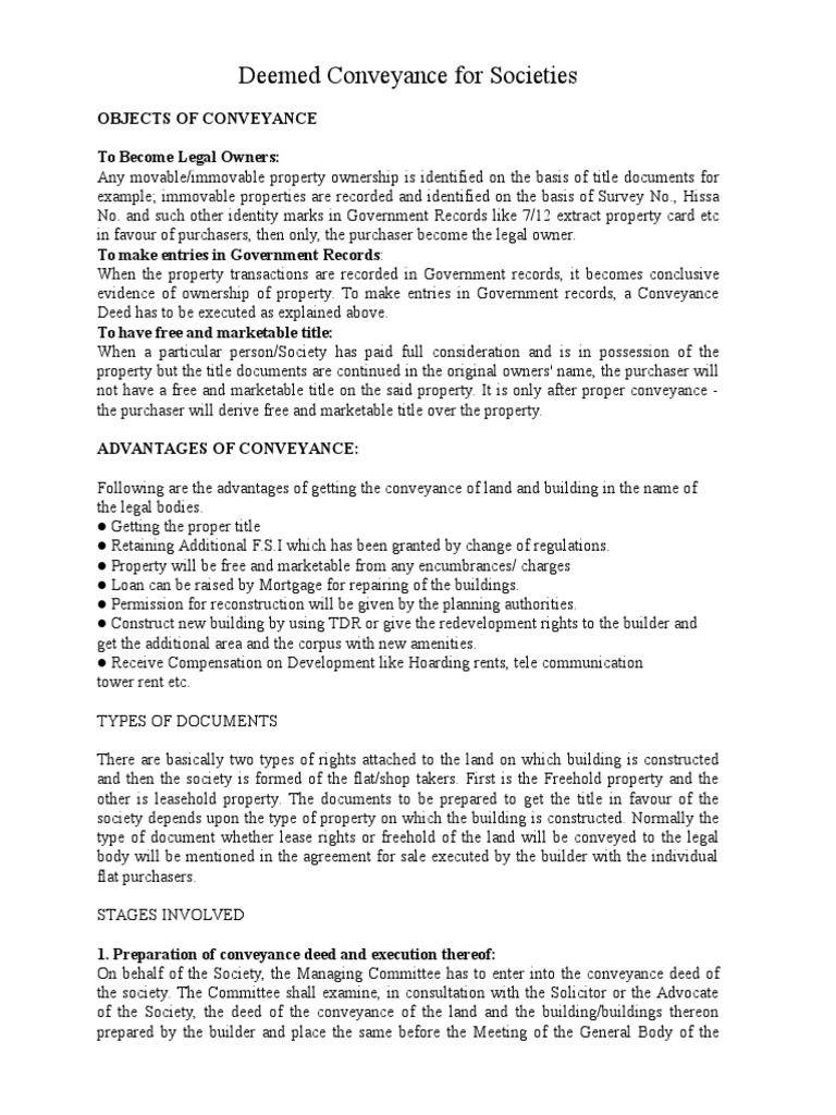 Deemed Conveyance For Societies | PDF | Conveyancing | Deed