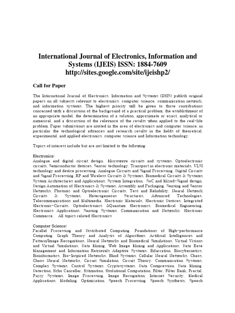 IJEIS Call For Paper | PDF | Computer Network | Electronics