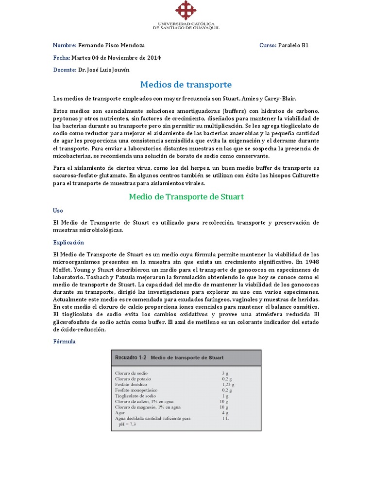 Medio de Transporte Stuart en Microbiología | PDF | Patologia clinica ...