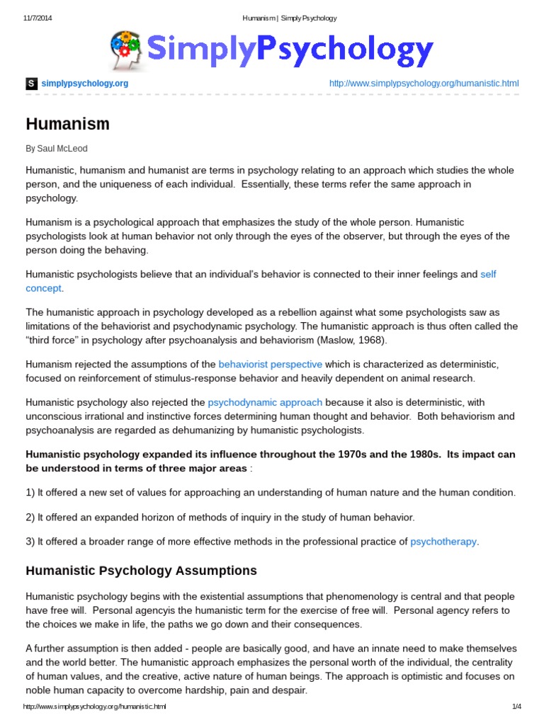 Humanism _ Simply Psychology.pdf | Humanistic Psychology | Self ...