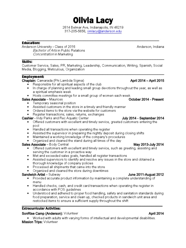 Olivia Lacy Resume | PDF | Business