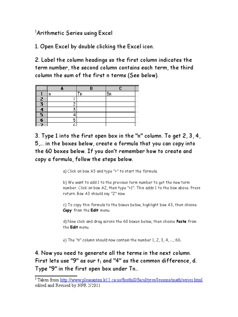 Excel Guide for Arithmetic Series | PDF | Teaching Methods & Materials ...