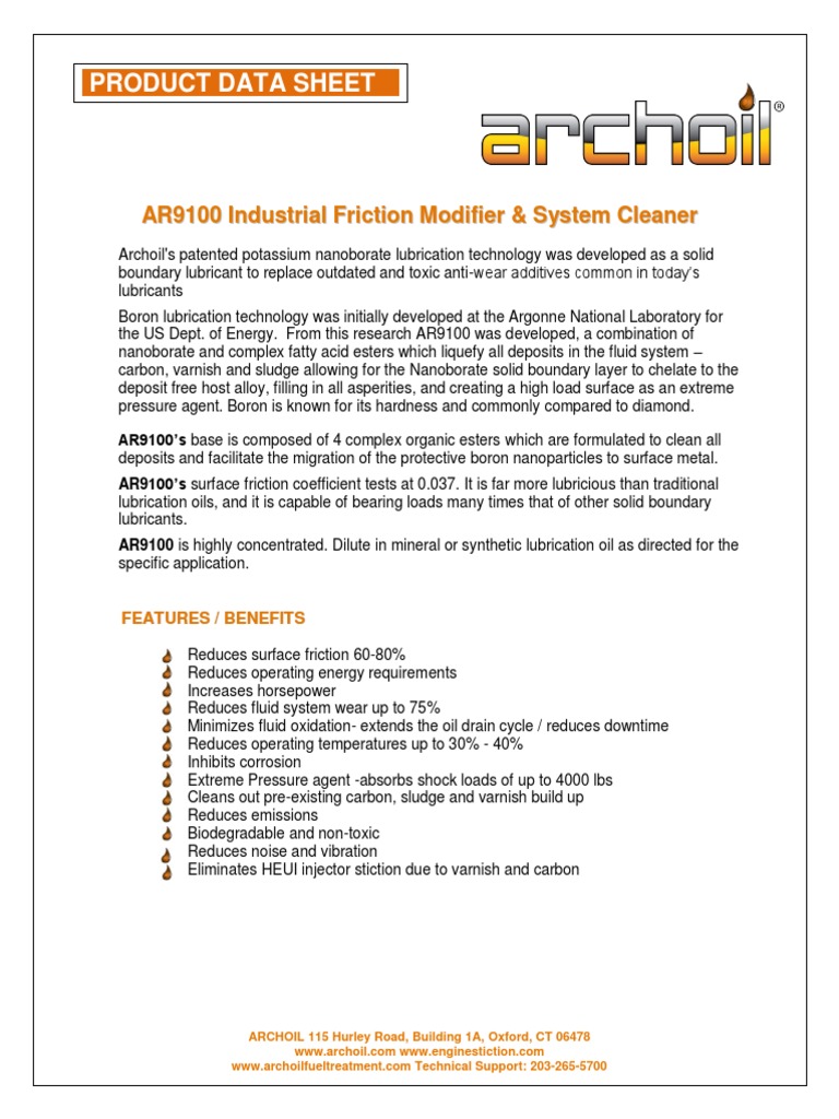 ARCHOIL AR9100 Product Tech Sheet | PDF | Lubricant | Motor Oil