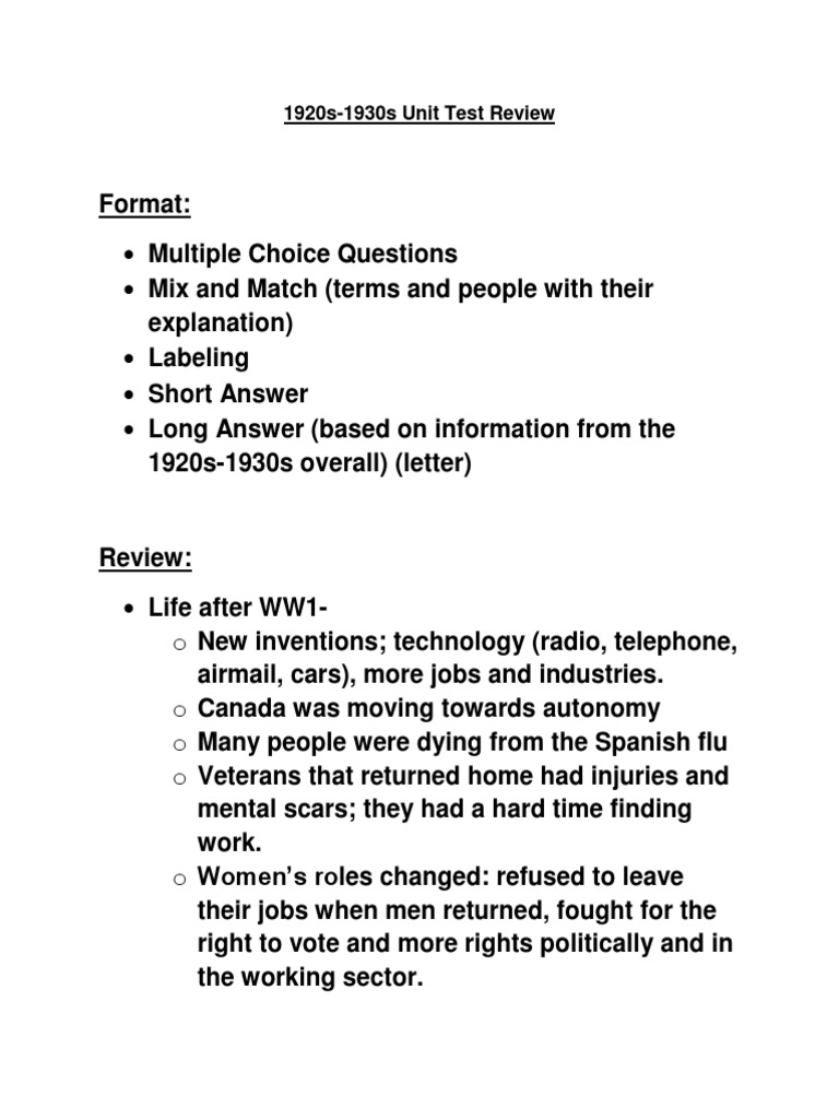 1920s-1930s Test Review Notes | PDF | Strike Action | Business Cycle
