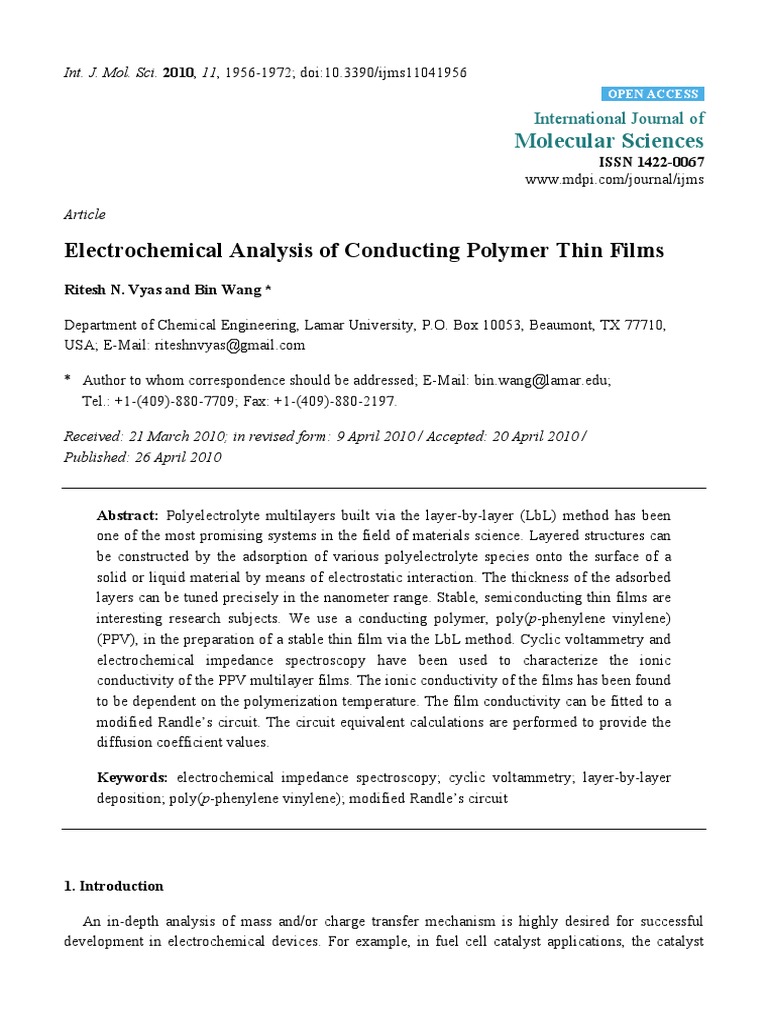 Electrochemical Analysis of Conducting Polymer Thin Films | PDF | Redox ...