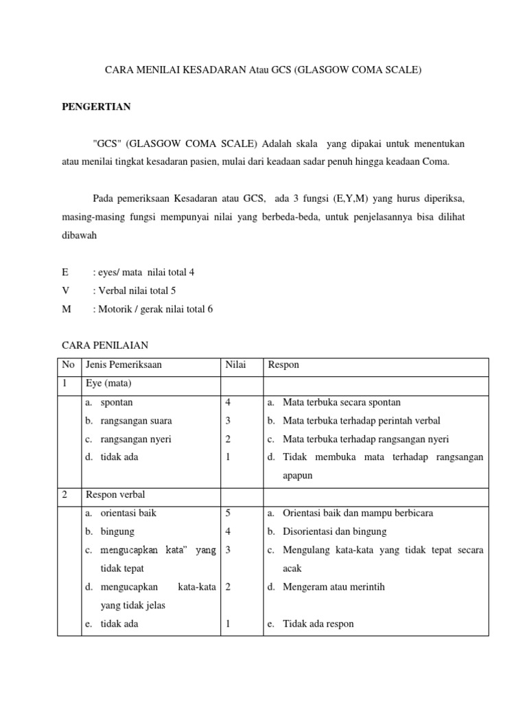 Cara Menilai Kesadaran Atau Gcs | PDF