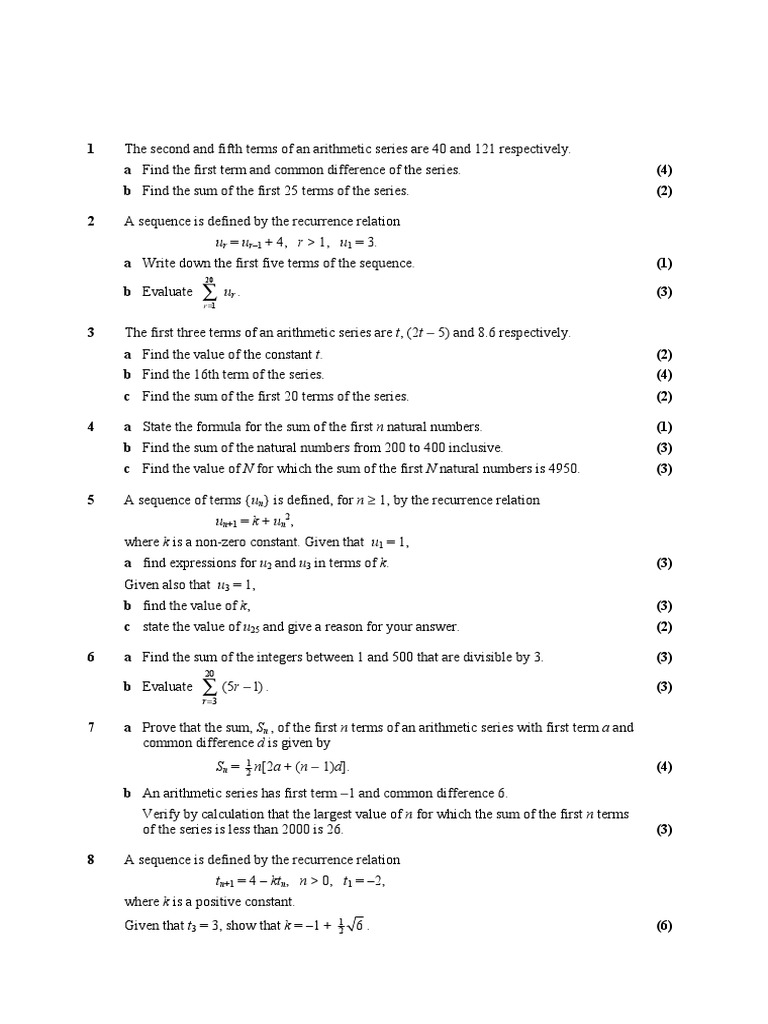 C1 Sequences and Series Exam Questions | PDF | Sequence | Number Theory