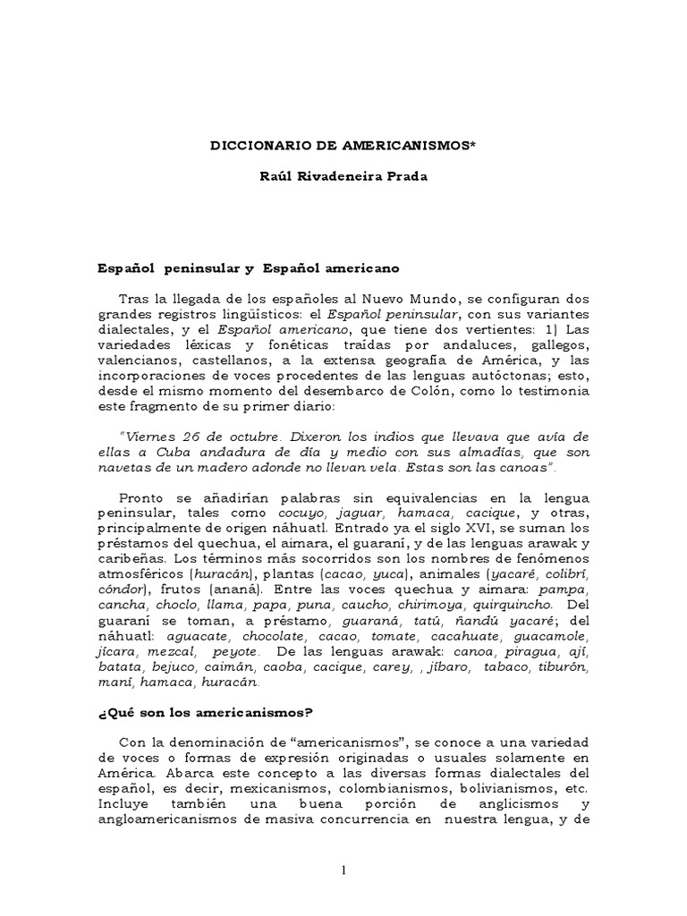 Diccionario de Americanismos | PDF | Lengua española | Bolivia