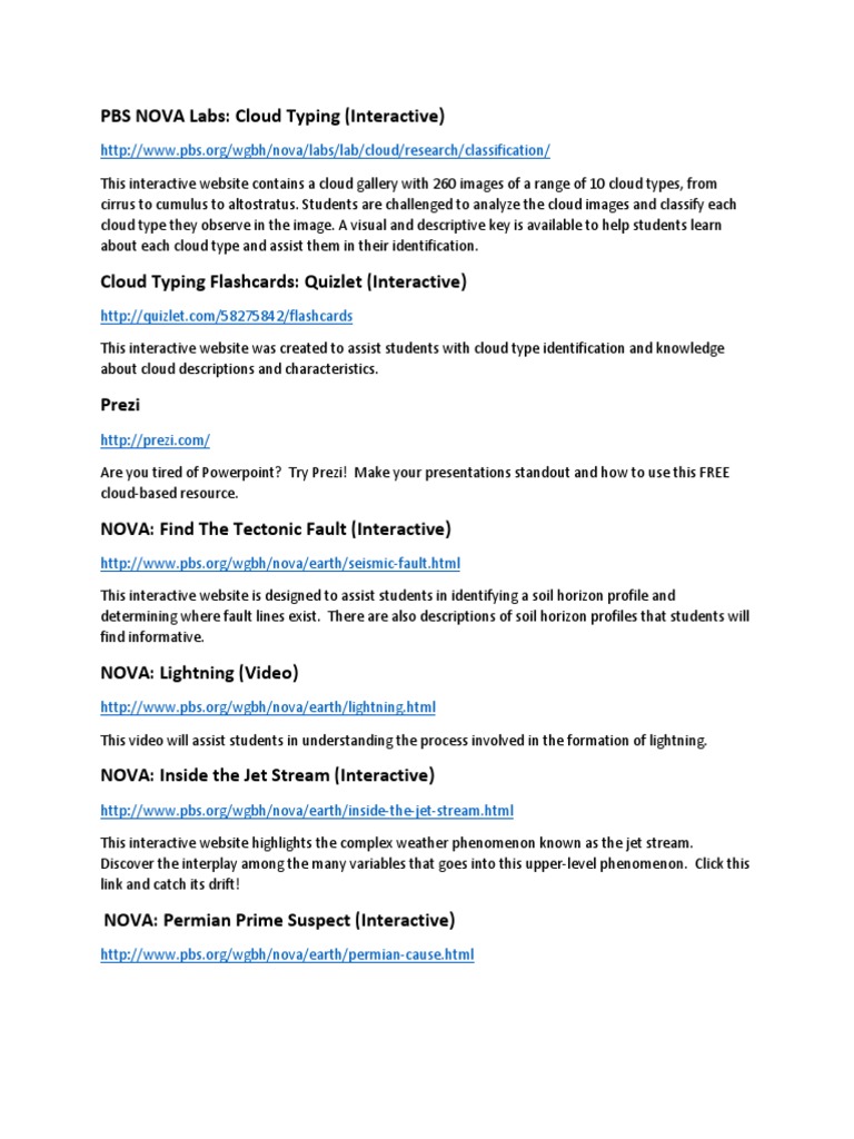 PBS NOVA Labs: Cloud Typing (Interactive) | PDF | Cloud | Tornadoes