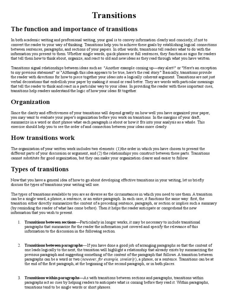 Transitions | Phrase | Paragraph