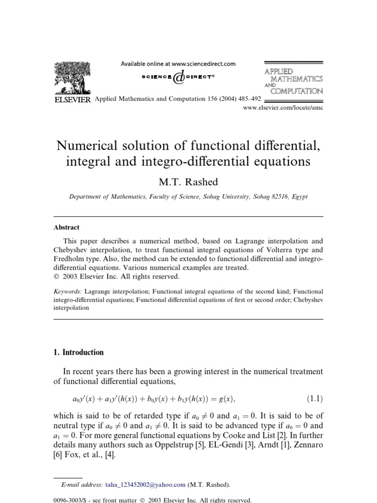 Numerical Solution Of Functional Differential Integral And Integro