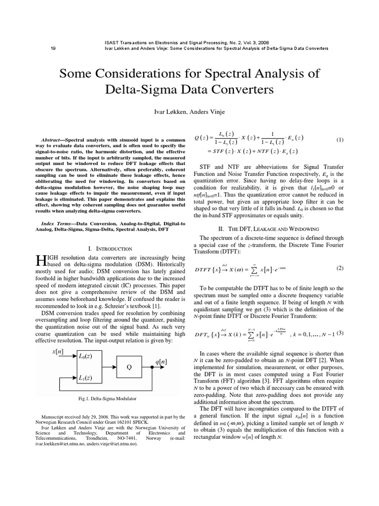 Some Considerations For Spectral Analysis of Delta-Sigma Data Converters | PDF | Analog To ...