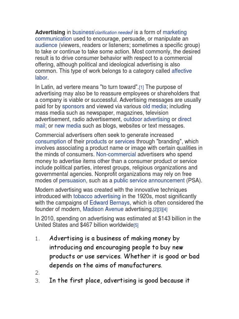 Advertising in Business | PDF | Advertising | Sales